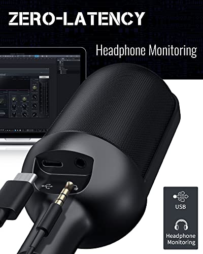 ALABS Podcast Microphone, 192KHz 24bits USB Mic for Computer, Smartphone with Mic Monitoring and Gain Control Condenser Microphone for Podcast Streaming Recording ASMR Gaming, Iron 192