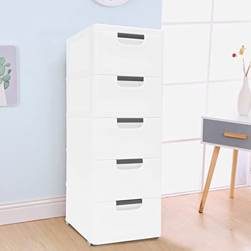 Plastic Drawers Dresser, 5 Drawer Stackable Vertical Clothes Storage Cabinet, Bedroom Tall Small Chest Closet, Organizer Unit for Hallway Entryway, Home Furniture