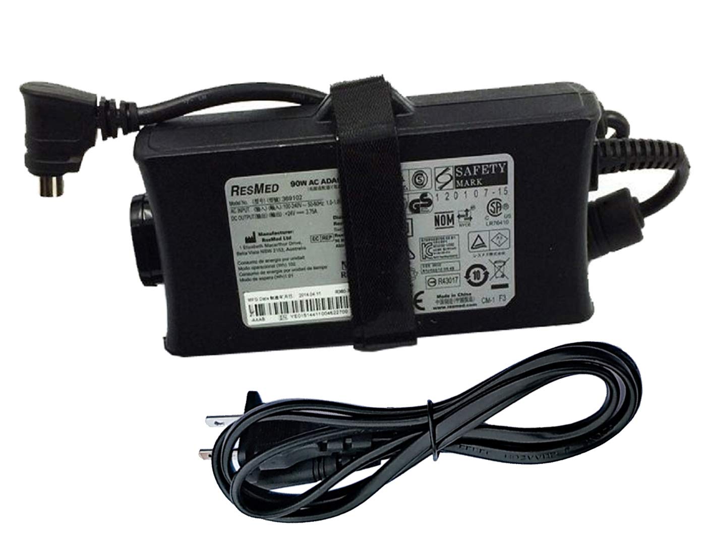Genuine 3-Pin +24V 3.75A 90W AC/DC Adapter Compatible with ResMed S9 Series Model 369102 90 W IP21 DA90C24 R360-7213 Res Med CPAP Machine IP-21 DA-90C24 R3607213 External 90Watt Power Charger