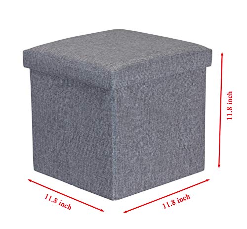 RONSTA Storage Ottoman, Foldable Cube Ottoman with Storage for Children, Foot Rest, Cloth Foot Stools and Ottomans with Memory Foam and Faux Linen Seat (Grey)