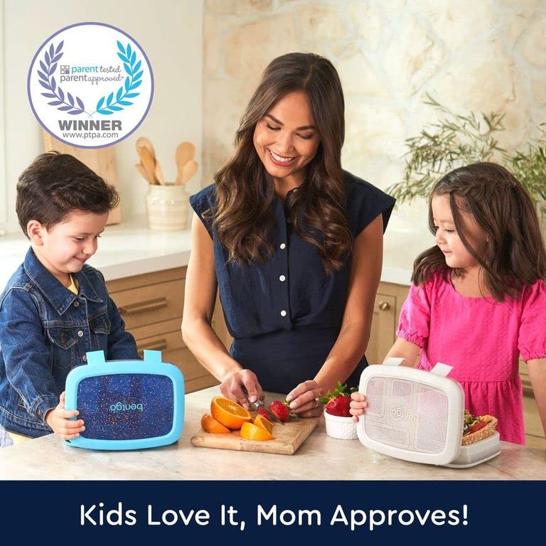 Bentgo® Kids 5-Compartment Lunch Box Set With Insulated Lunch Bag and 2-in-1 Backpack & Insulated Lunch Bag (Confetti Edition - Abyss Blue)