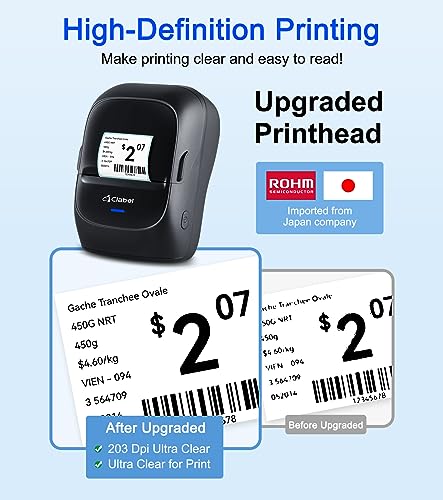 CLABEL Barcode Label Printer, 221B Bluetooth Thermal Label Maker Printer for Addresses, Business, Clothing, Labeling, Mailing, Compatible with Android & iOS System, with 1 Roll Label