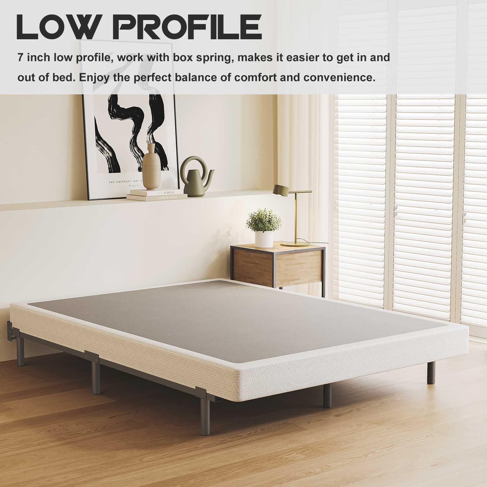 Bedsnus 7 Inch Metal Bed Frame Queen Size, Compatible with Most Brand Box Spring Or Mattress, 9-Leg Support Bed Base, Headboard Attachable, Noise-Free, Easy Assembly, Black
