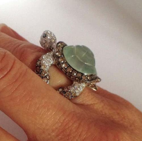 Awmnjtmgpw 925 Sterling Silver Ice emerald lovely little turtle innovative design beach wave vacation wave ring women's precious jewelry size 5-11 (size 6)
