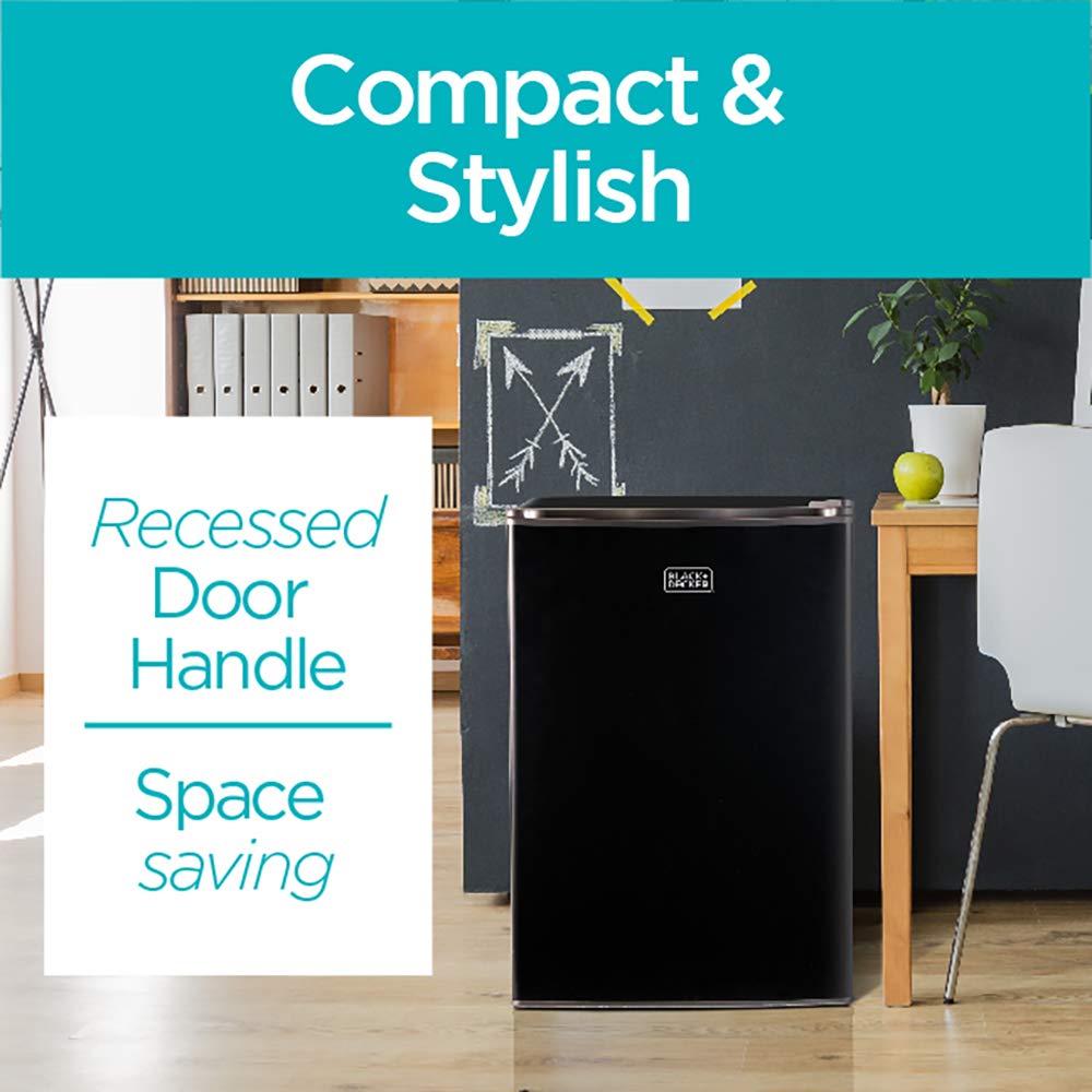 BLACK+DECKER BCRK25B Compact Refrigerator Energy Star Single Door Mini Fridge with Freezer, 2.5 Cubic Feet, Black & COMFEE' EM720CPL-PMB Countertop Microwave Oven with Sound On/Off, ECO Mode and Easy