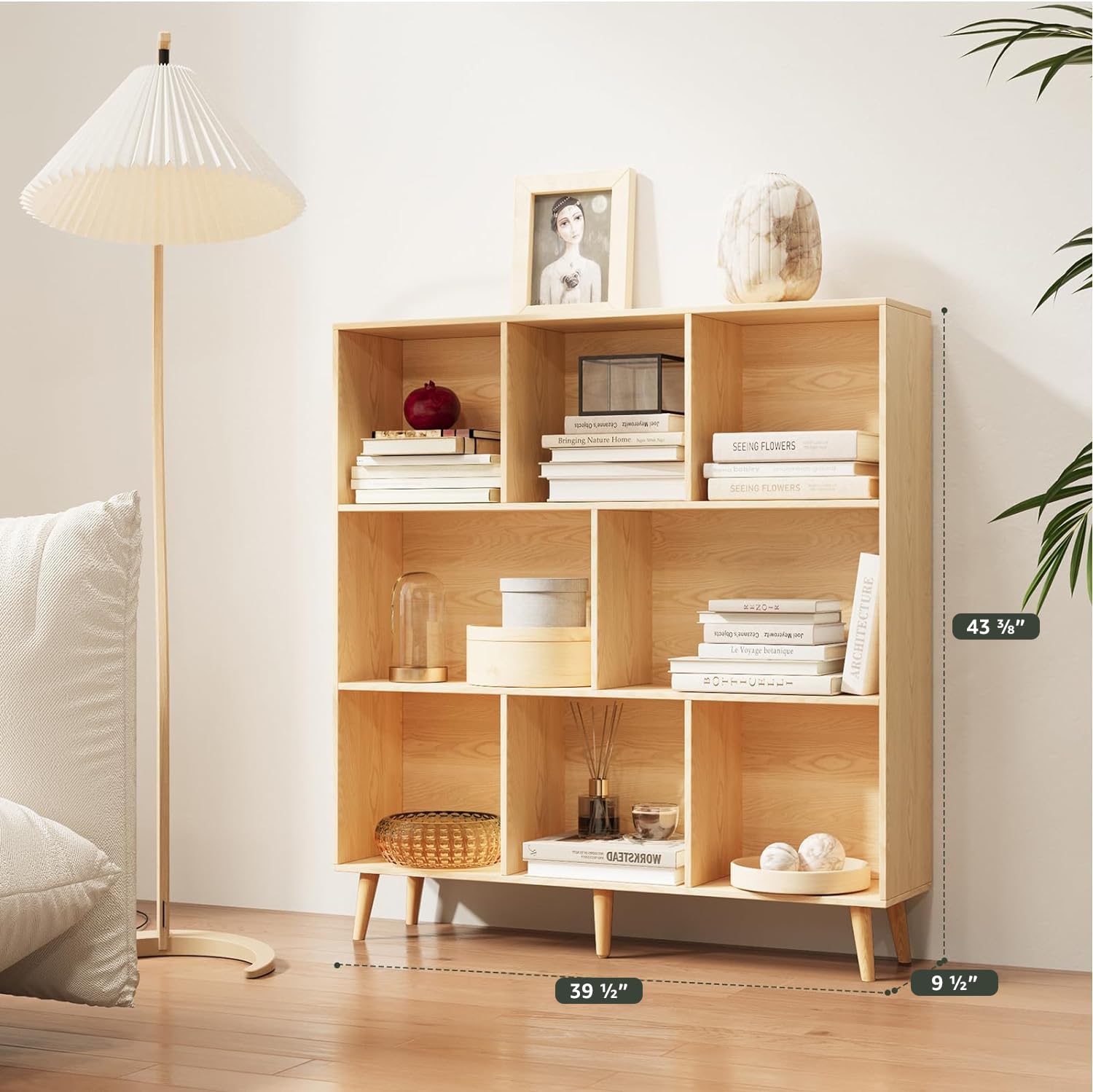 Our Modern Space 7-Cube Wooden Bookshelf - 3 Tiered Open Horizontal Display Bookcase Organizer Storage Cabinet for Living Room, Office, Bedroom, Study Room - Rustic Brown