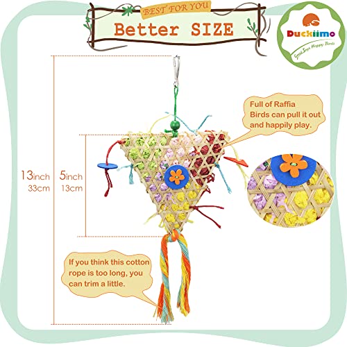 Duckiimo Bird Parrot Shredding Toys, Parakeet Chewing Foraging Toys, Bamboo Rattan Loofah Parrot Cage Hanging Shredder Toys for Parakeets, Conure, Cockatiels, Budgies, Amazon Parrots 9.5" 14.2"