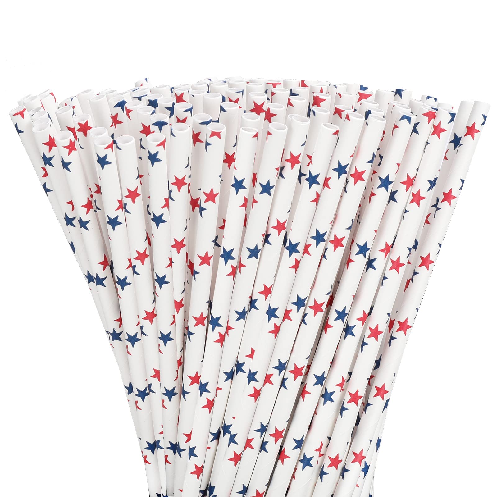 AnyDesign 200Pcs Independence Day Paper Straws American Flag Red Blue Star Pattern for Memorial Day 4th of July Super Bowl Patriotic Party Americana Themed Party Celebration