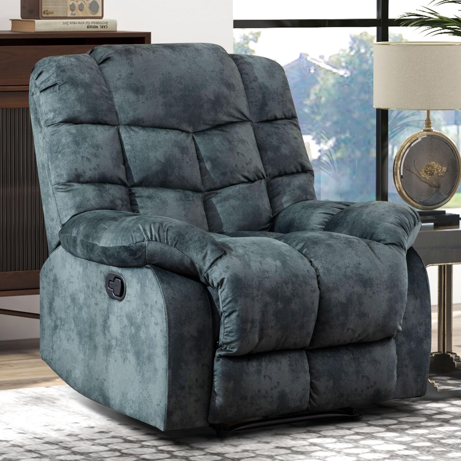 CANMOV Manual Reclining Sofa, 3 Seat Recliner Sofa with Armrest and Overstuffed Backrest, Couch Set for Living Room, Bedroom, Office, Grey