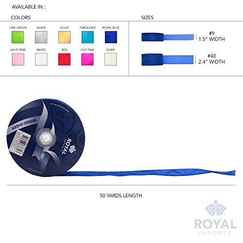 Royal Imports Organza Wired Sheer Ribbon 1.5" (#9) for Floral & Craft Decoration, 50 Yard Roll (150 FT Spool), Royal Blue