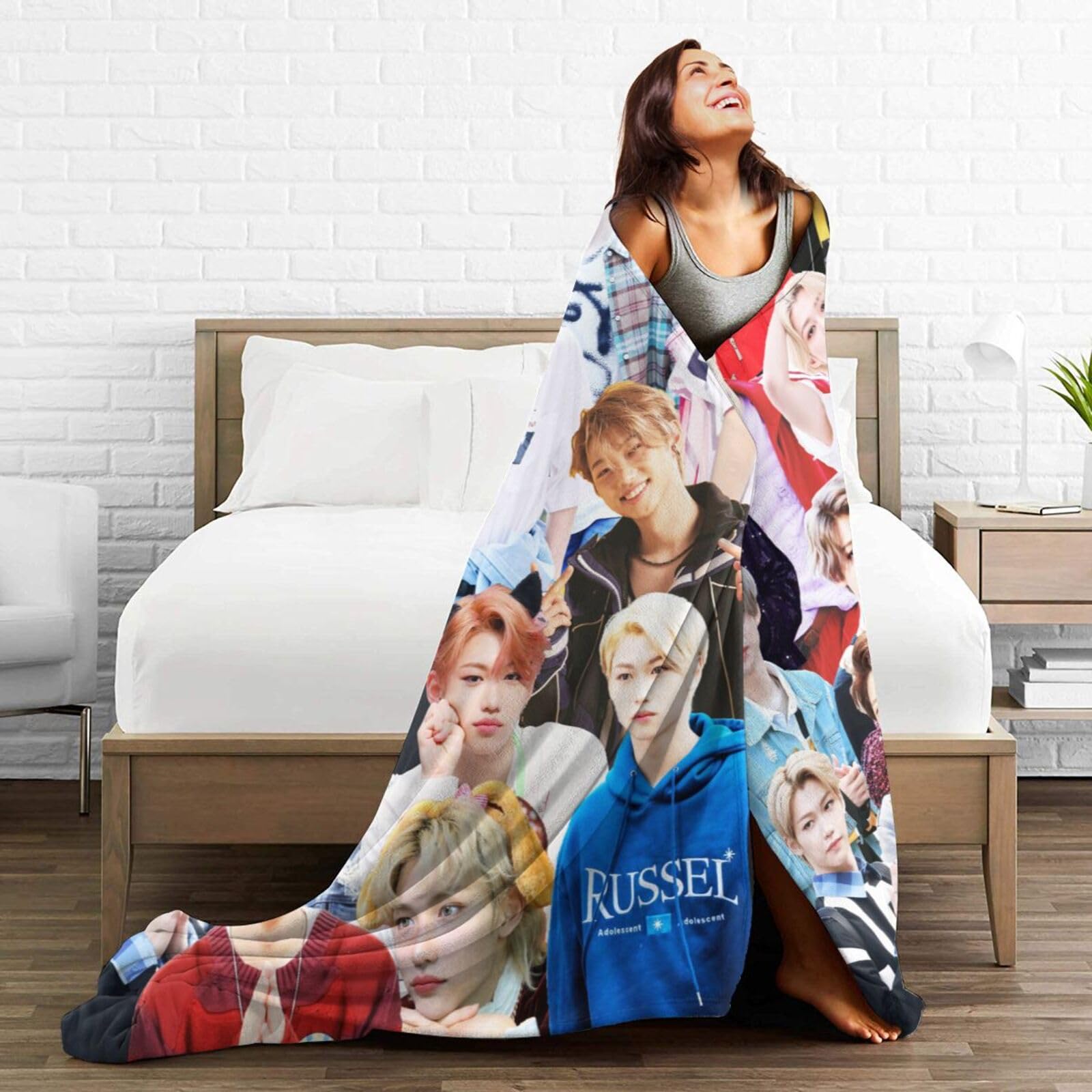 Blanket Stray Kids Lee Felix Soft and Comfortable Wool Fleece Throw Blankets for Sofa Office car Camping Yoga Travel Home Decoration Cozy Plush Beach Blanket Gift…