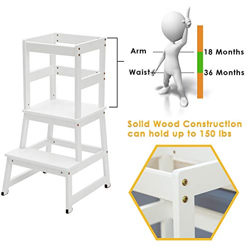DuDuEase Kitchen Step Stool for Kids and Toddlers with Safety Rail Children Standing Tower for Kitchen Counter, Parents' Helper Kids Learning Stool, White