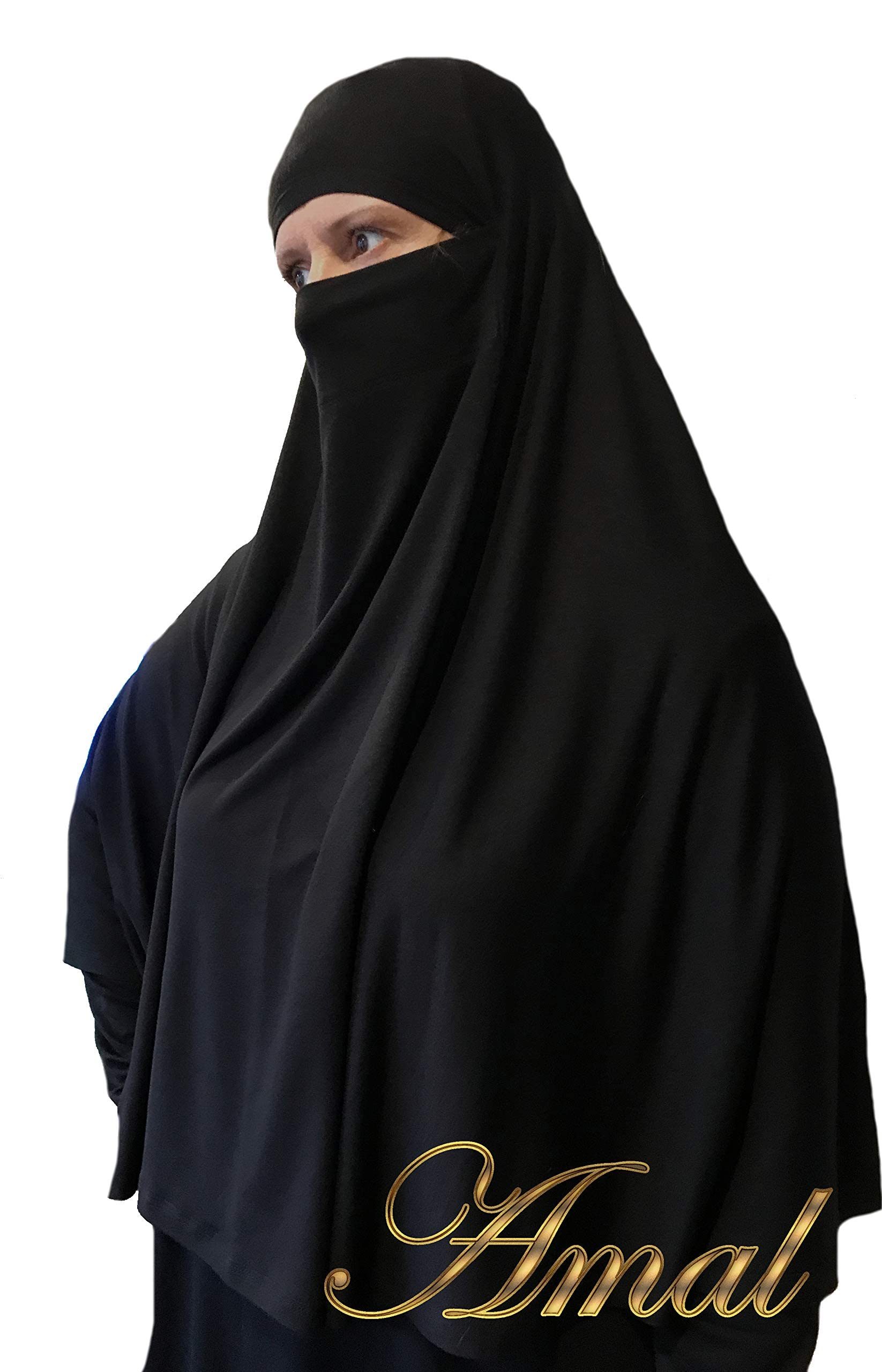 AMAL Niqab Muslim Nikab Women Burka Overhead Jilbab Long Hijab Abaya Khimar (Black)