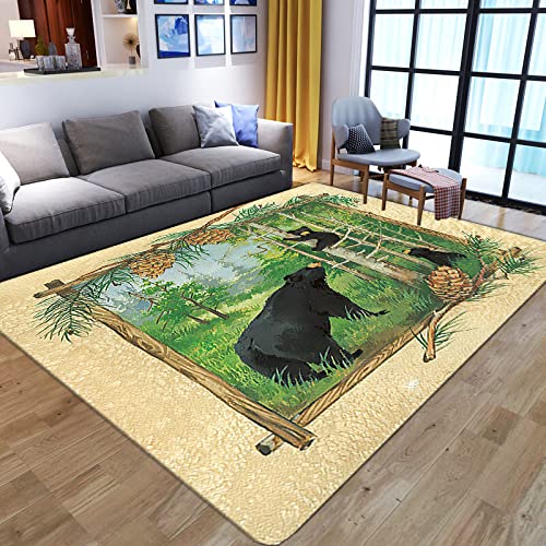 Fluffy Rug 8x10 Feet / 240x300 cm Faux Wool Indoor Accent Rug Non-Slip Low-Pile Carpet for Entrance Living RoomBedroom Dining Table Yellow Green Black Animal Bear Pattern