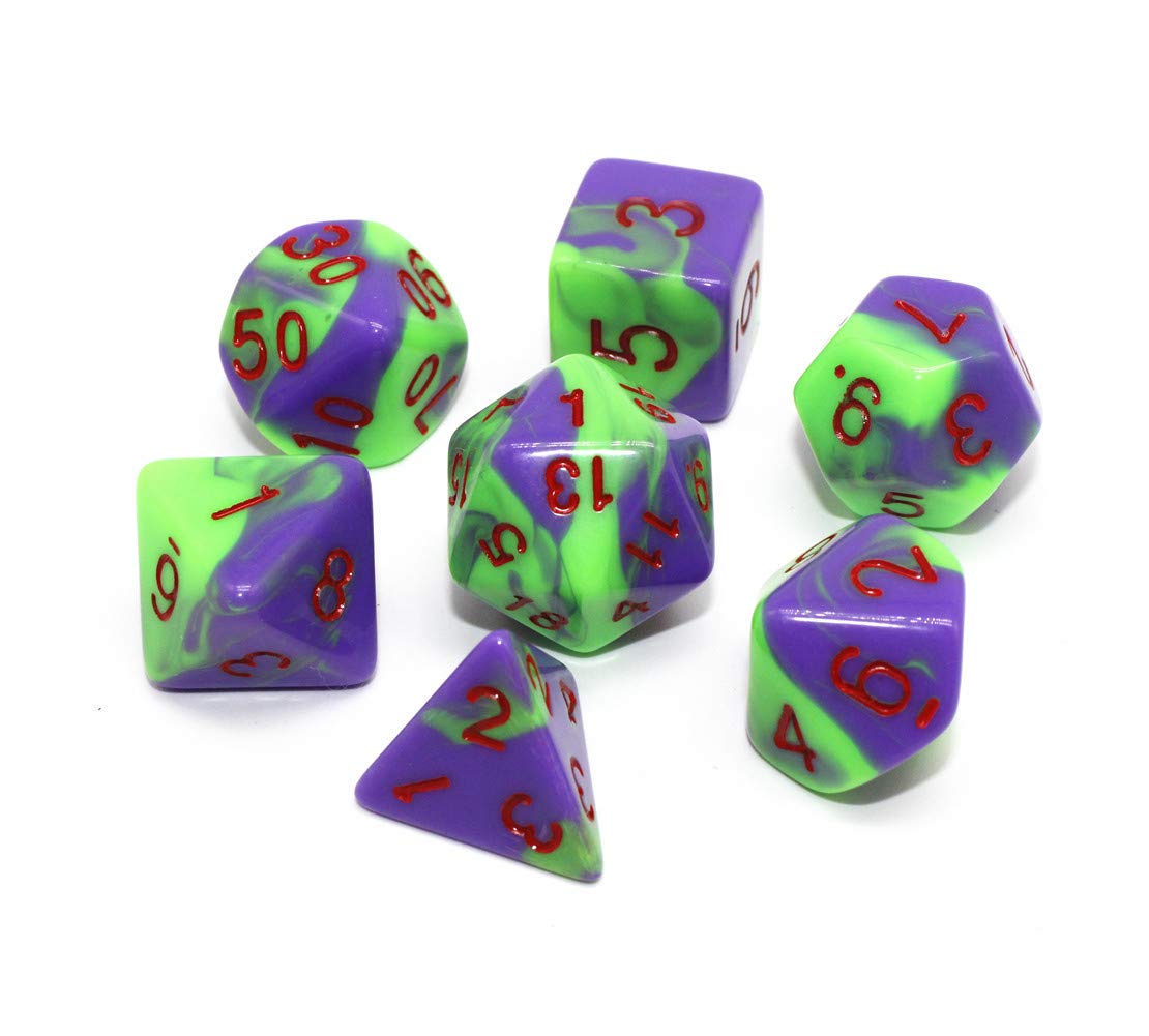 DND Dice Set Purple & Green RPG Polyhedral Dice Fit Dungeons and Dragons(D&D) Pathfinder MTG Tabletop Role Playing Game 7-Die Dice Set