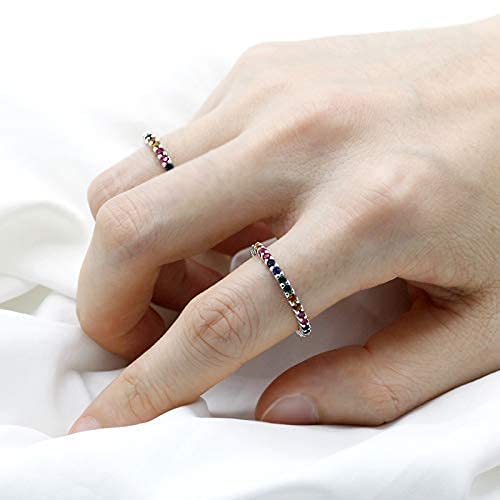 Artever Eternal Rainbow Ring Women's Wedding Ring Sterling Silver CZ Stone Stackable Ring Multi Color Gem Eternal Ring (Size 6/2 Pieces)