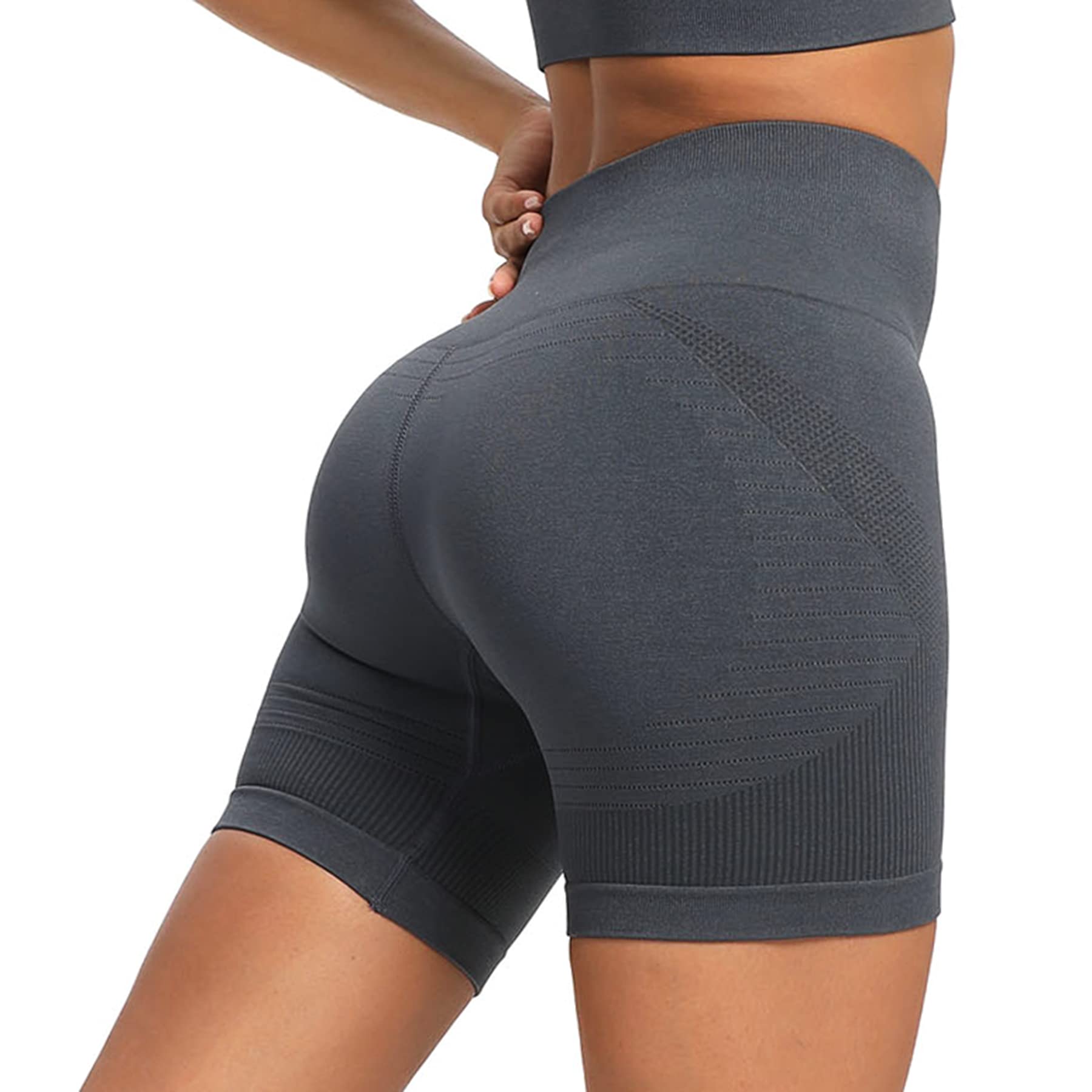 Aoxjox Seamless Workout Biker Shorts for Women Carbon Tummy Control High Waisted Exercise Athletic Running Yoga Gym Shorts (Carbon Grey, Medium)