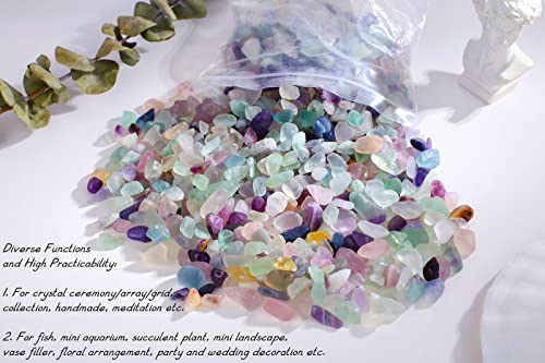 Fluorite Crystals Polished Gravel Aquarium Tumbled Stones Chips Stone Crushed Crystal Quartz Pieces Irregular Gem Rocks Home Decoration Tank Succulent Plants Vase Filler Bottom Ornament 0.55lbs