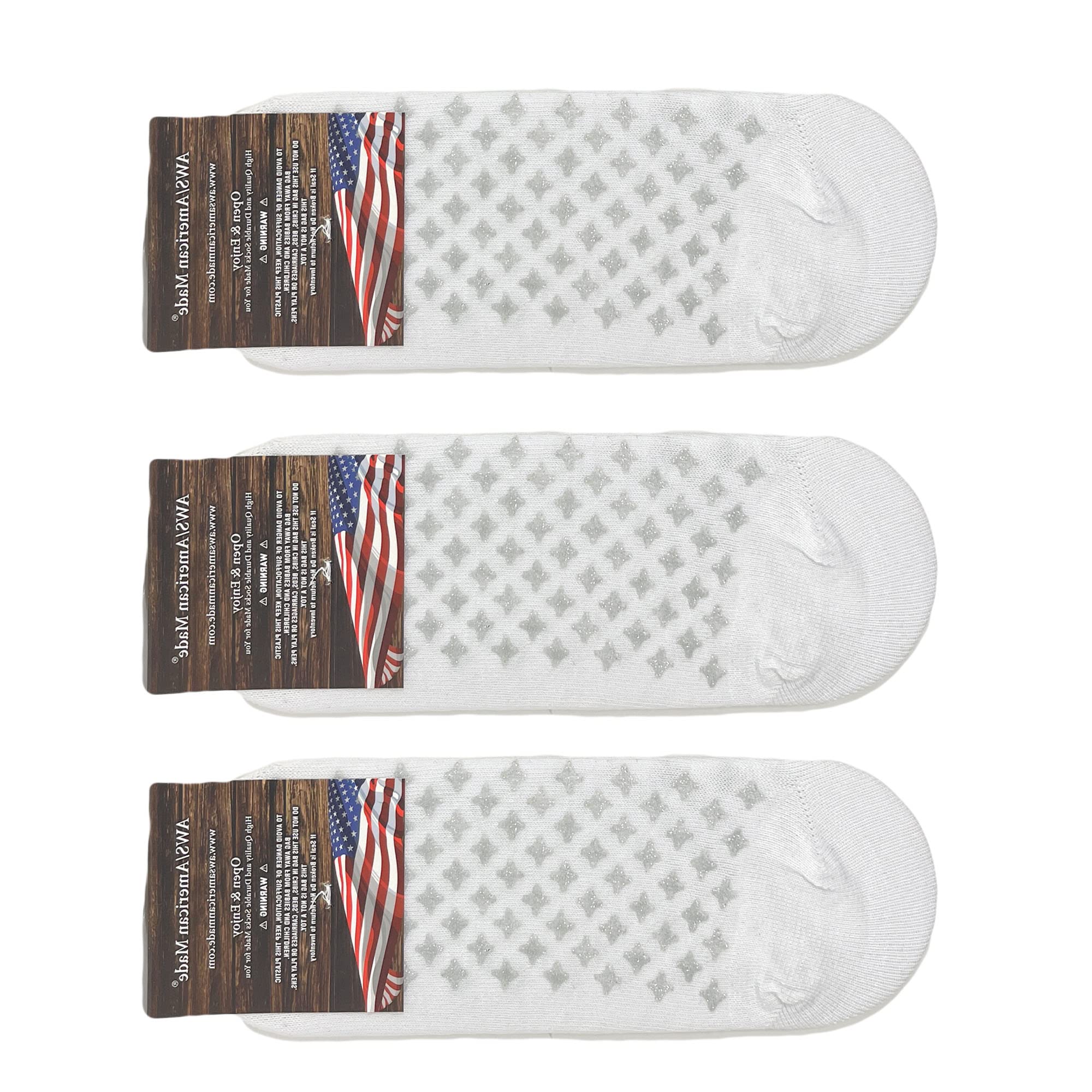 AWS/American Made White Pilates Yoga Socks with Grips for Women 3 Pairs Non-Slip Ideal for Barre Ballet Dance Workouts