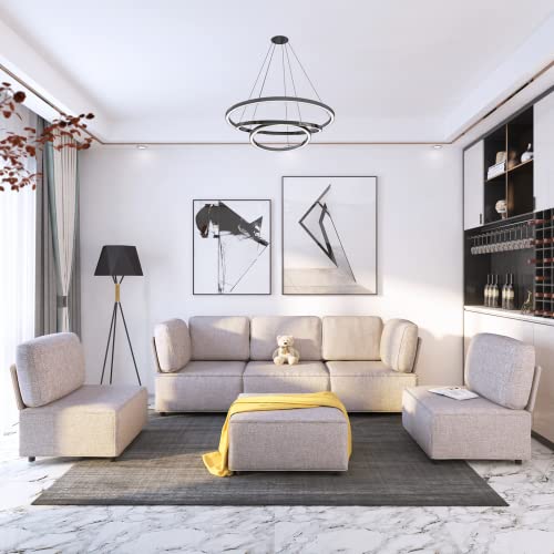 CECER U Shaped Modular Sectional Sofa, Convertible L Shaped Couch Sofa, Queen Sleeper Sofa, Variable Modular Oversized Couches for Living Room, (Beige)