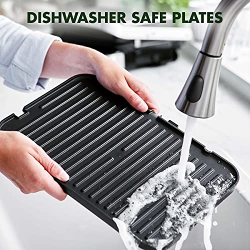 GreenPan Elite 7-in-1 Multi-Function Contact Grill & Griddle, Healthy Ceramic Nonstick Aluminum, Two Sets of Grill & Waffle Plates, Adjustable Shade & Shear, Closed Press/Open Flat Surface, Black