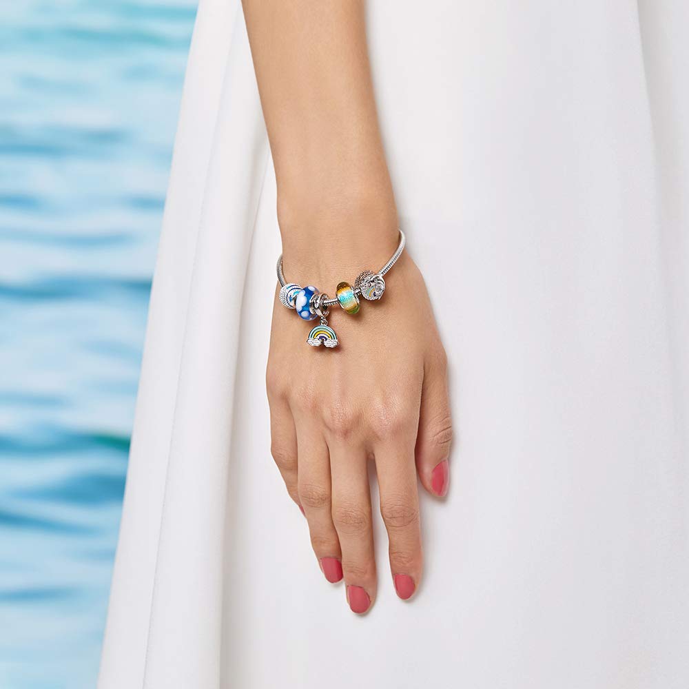 ATHENAIE Italian Murano Glass 925 Sterling Silver Playful Dolphin Charms Beads for Bracelet
