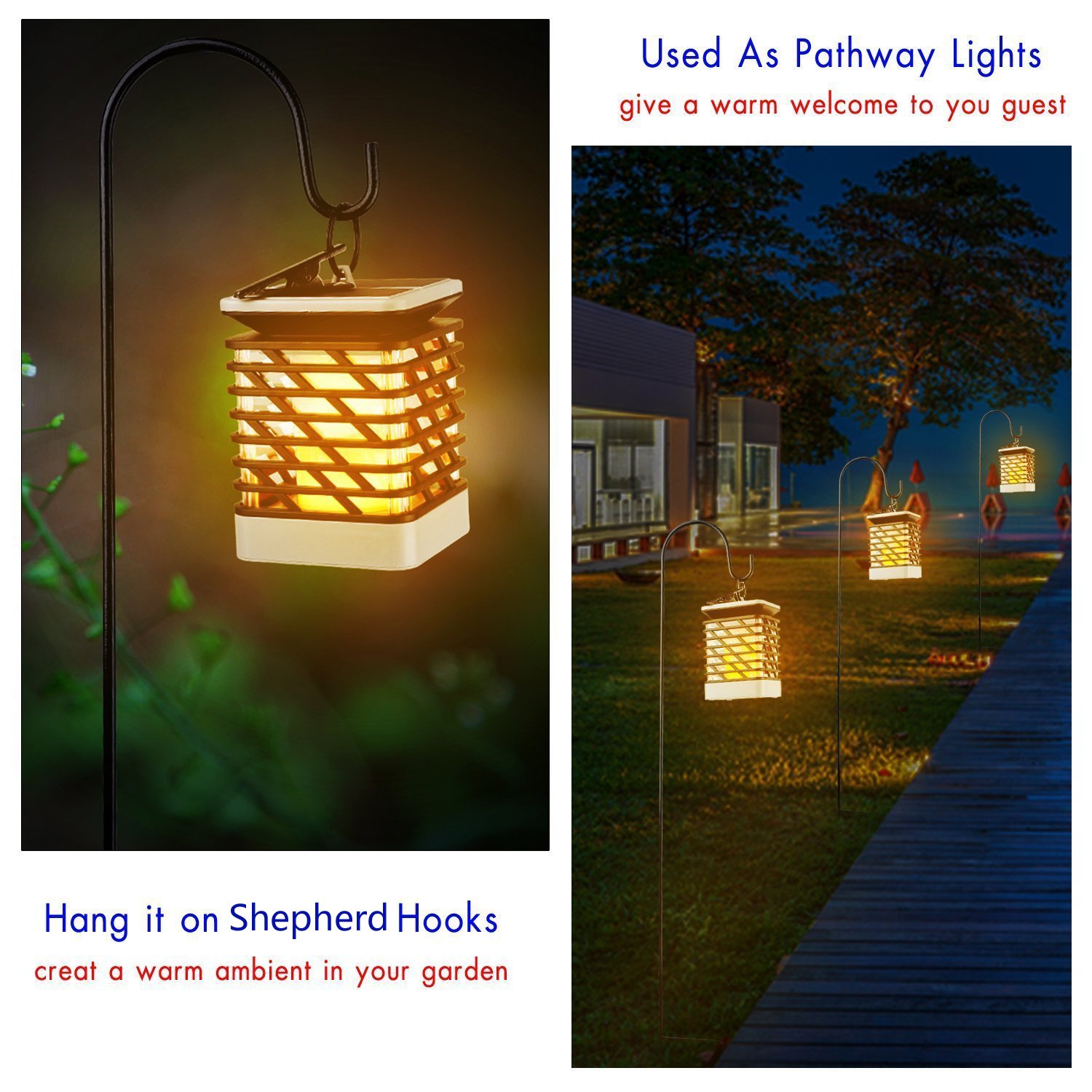 Espier Solar Lantern Outdoor Hanging 75 LED Dancing Flame Effect Solar Table Lights Umbrella Lights for Pathway Patio Yard Garden Decorative Waterproof Auto On/Off