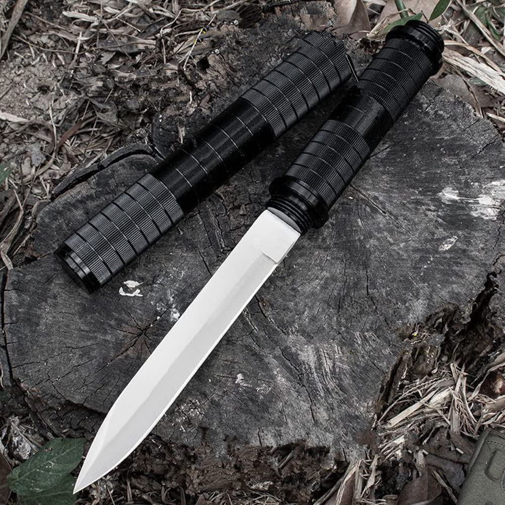 AULAKNIV 18.8 Inch Combination Knife Aviation Aluminum Handle Tactical Hunting Fixed Blade Self Defense Tools Outdoor Camping Survival Knives (Black)