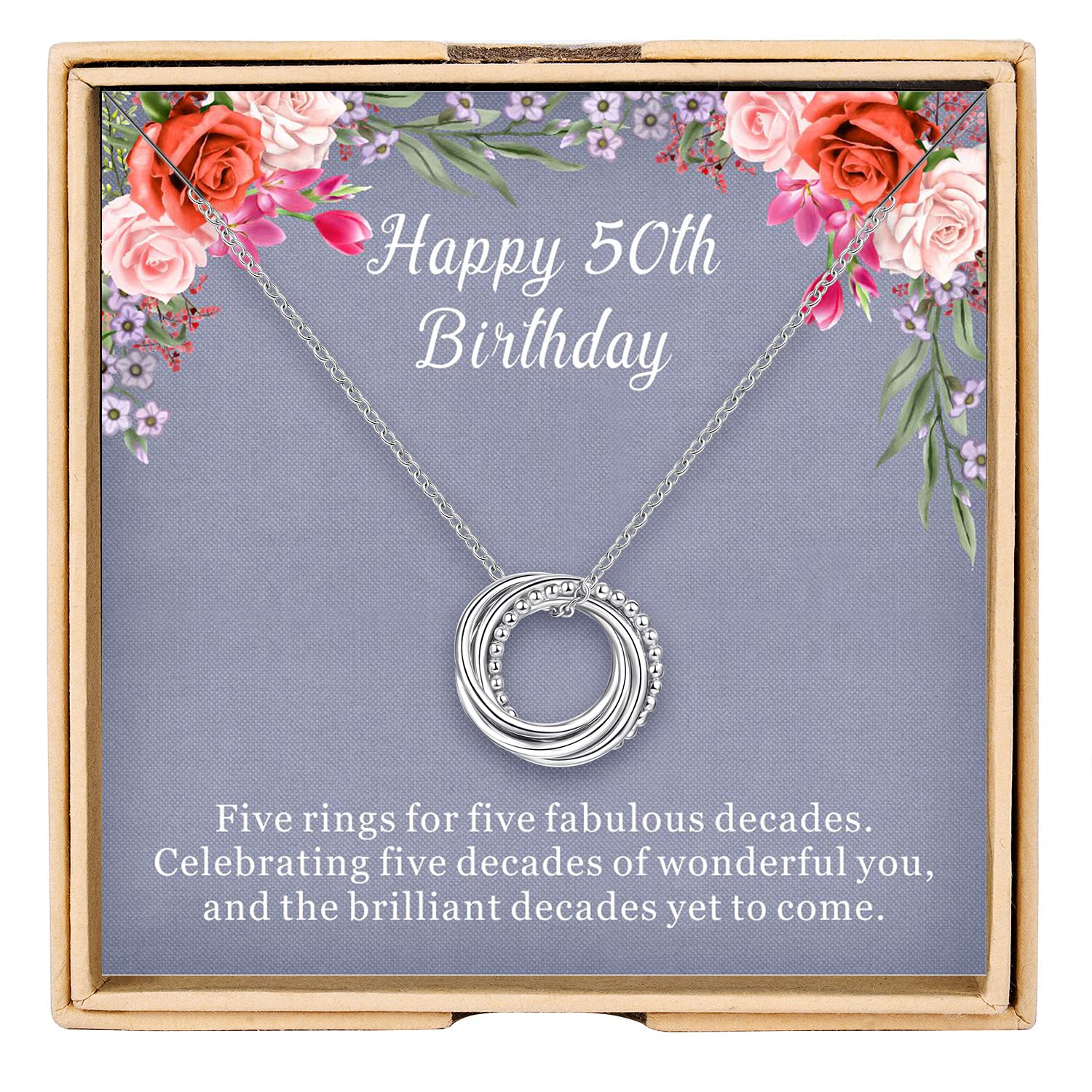BalaBelle Birthday Gifts for Women, 30th 40th 50th 60th 70th 80th 90th Birthday Gifts for Women Friends, Happy Birthday Necklace 925 Sterling Silver Circle Necklace, Birthday Jewelry for Women (50th)