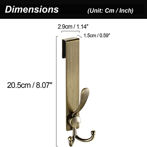 Flybath Shower Glass Door Hooks 2 Pack 304 Stainless Steel Antique Extended Robe Towel Hook Rack Over Glass Door Hooks Frameless Drilling-Free Hanger for Bathroom, Brushed Bronze