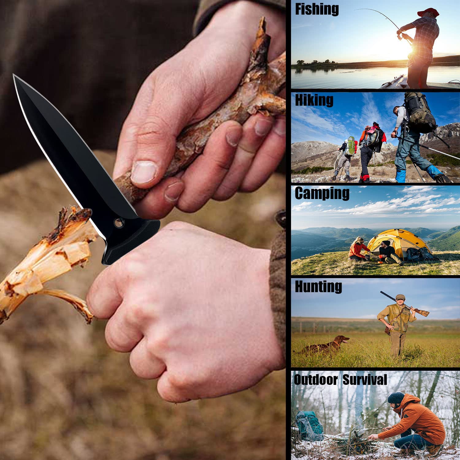 AULAKNIV Double Edge Fixed Blade Full Tang Tactical Knife with Sheath, Glass Breaker, Dual Edge Camping Survival Hunting Knives for Men