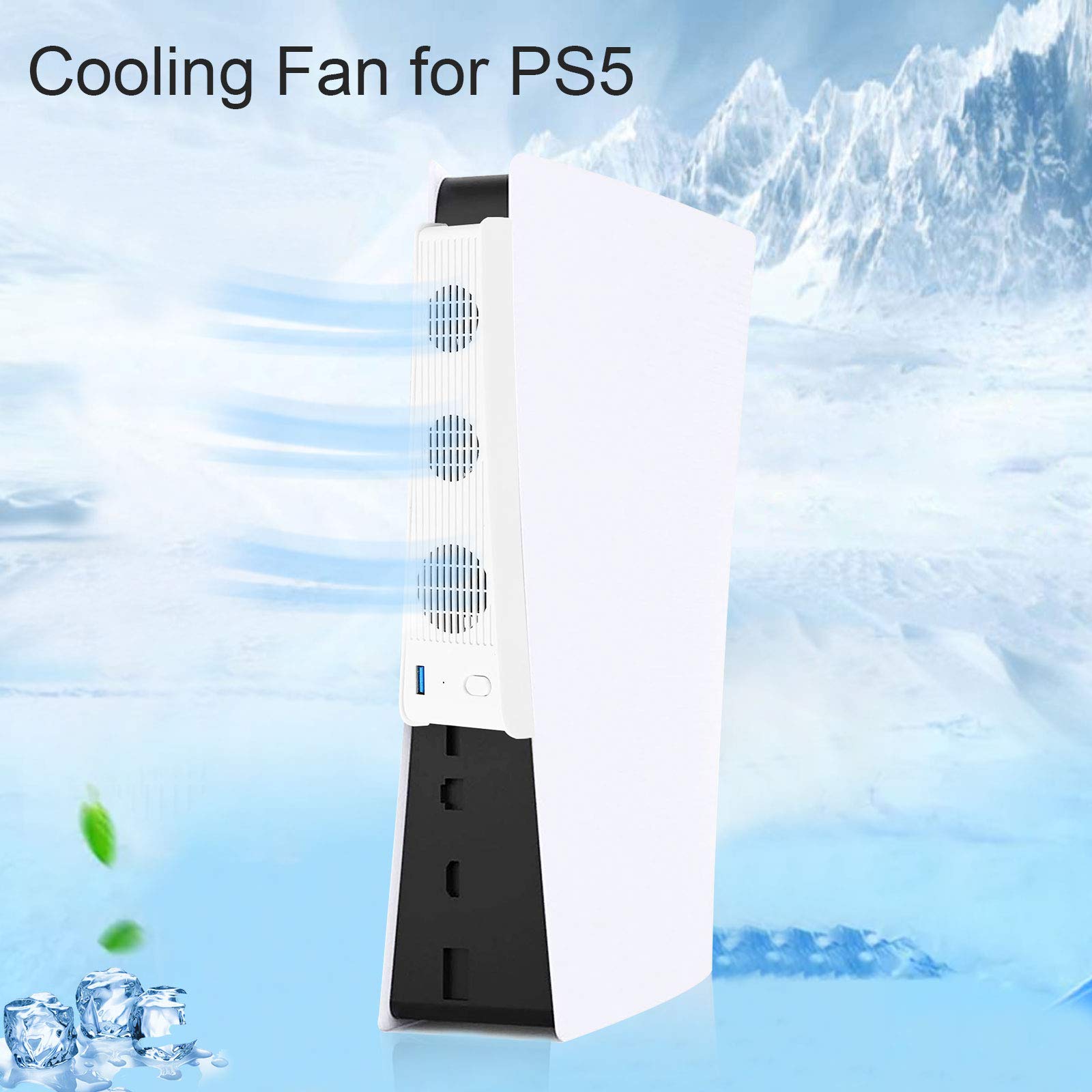 AKNES Cooling Fan for PS5,USB External Cooler 3 Fan Turbo Temperature Control Cooling Fans for Sony Playstation 5/5 Digital Edition Game Console,with 8 PCS Thumb Stick Grips Caps,White