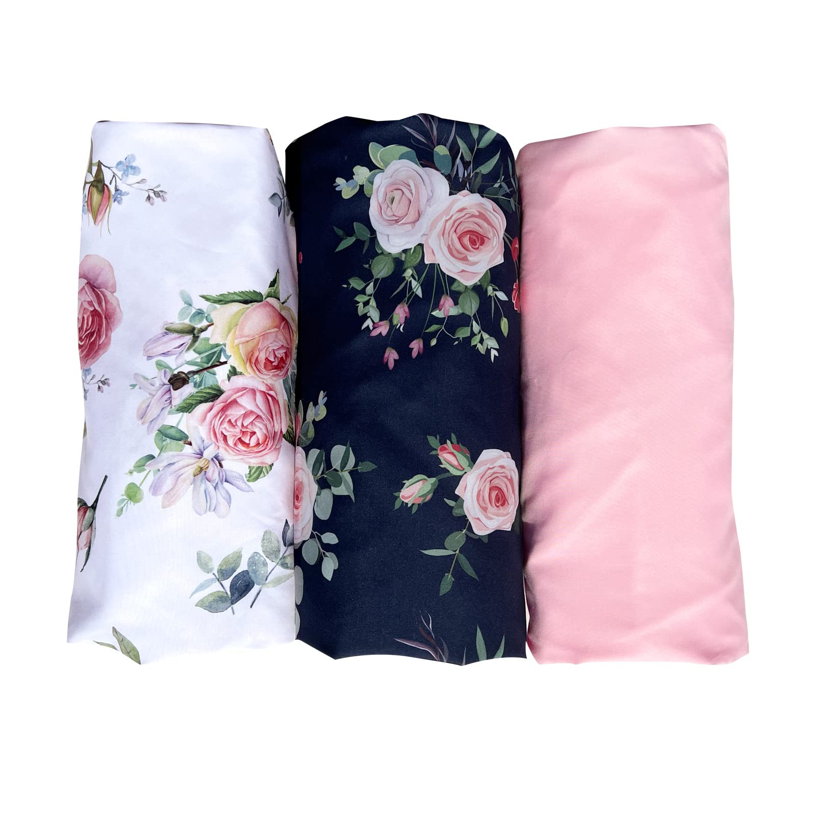 AMROSE 3 Pack Soft Floral Mini Crib Sheets, Microfiber Pack N Play Sheets Set for Baby Girls, Silk Touch Gentle Playard Sheet Portable Crib Sheet, Floral Theme