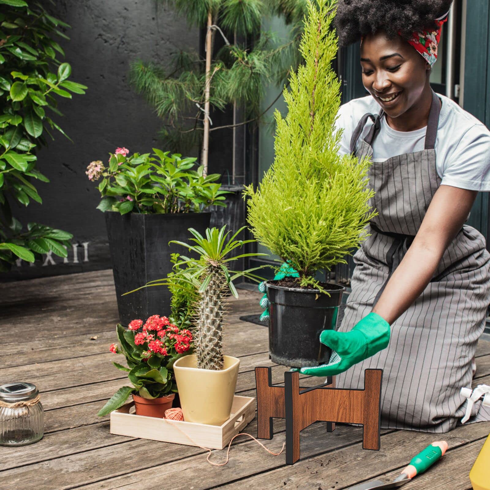 ARLX Plant Stand Indoor 2Pack 10 inch Floor Stand Wood Plant Holder for Indoor Plants