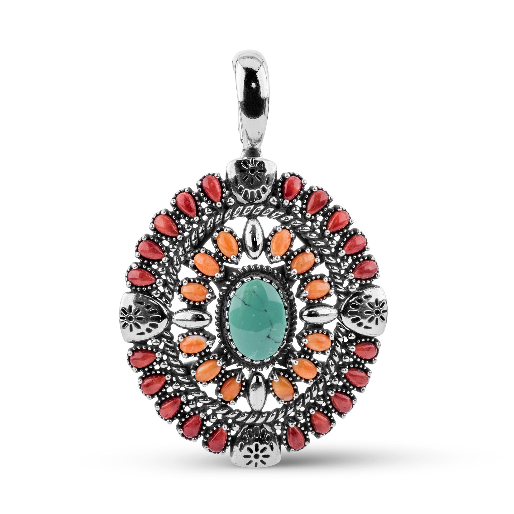American West Sterling Silver Multi Gemstone Cluster Pendant