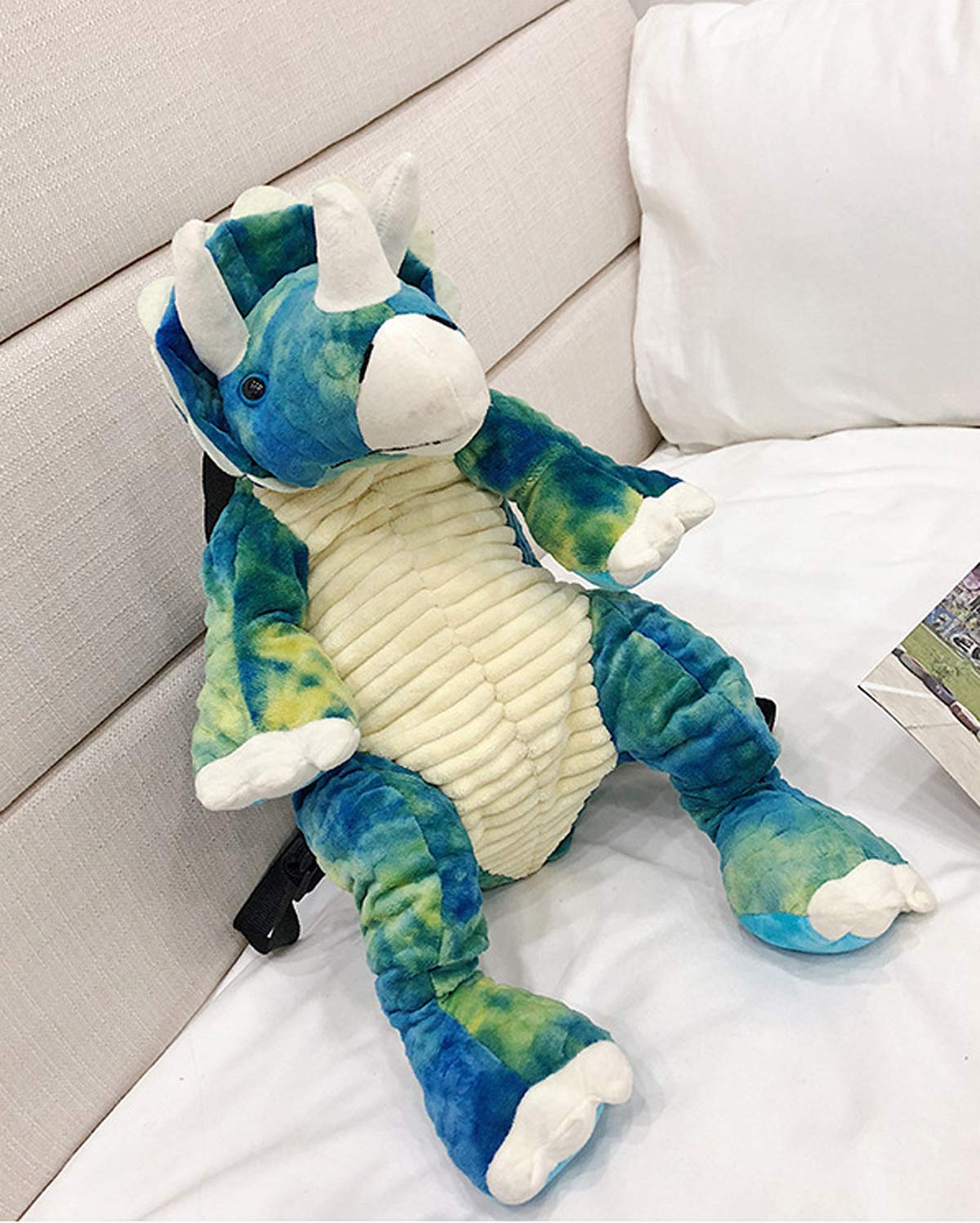 aporake 3D Dinosaur Backpack, Plush Dinosaur Zipper Backpack, Adjustable Straps Cartoon Animal Schoolbag, Great Gifts for Kids (Blue, 60cm)
