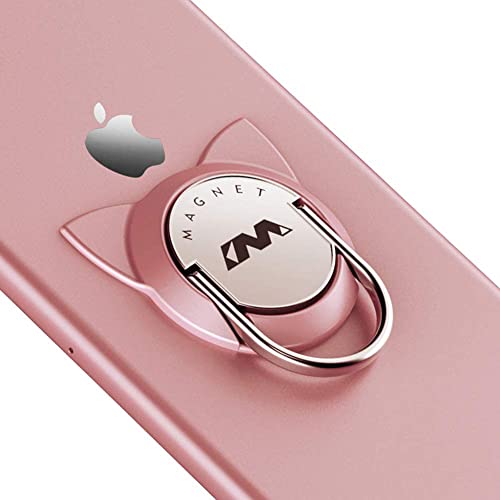 Cell Phone Ring Holder, Apqdw Cat Phone Ring Stand, Metal Phone Finger Ring Grip for Smartphone, Phone Cases and Tablets (2 Pack, Black/Rose Gold)