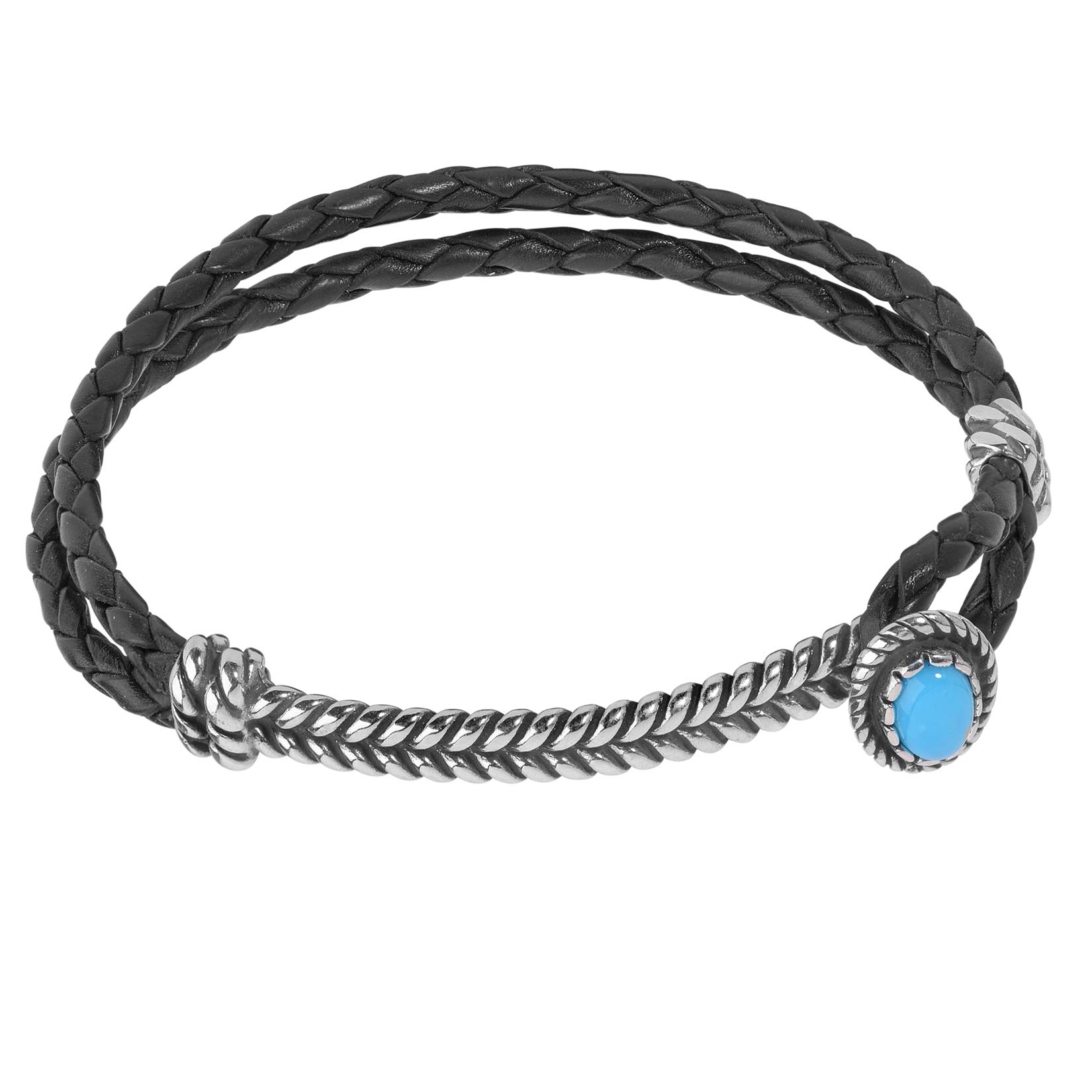 American West Sterling Silver Women's Leather Bracelet Blue Turquoise Gemstone Size Small
