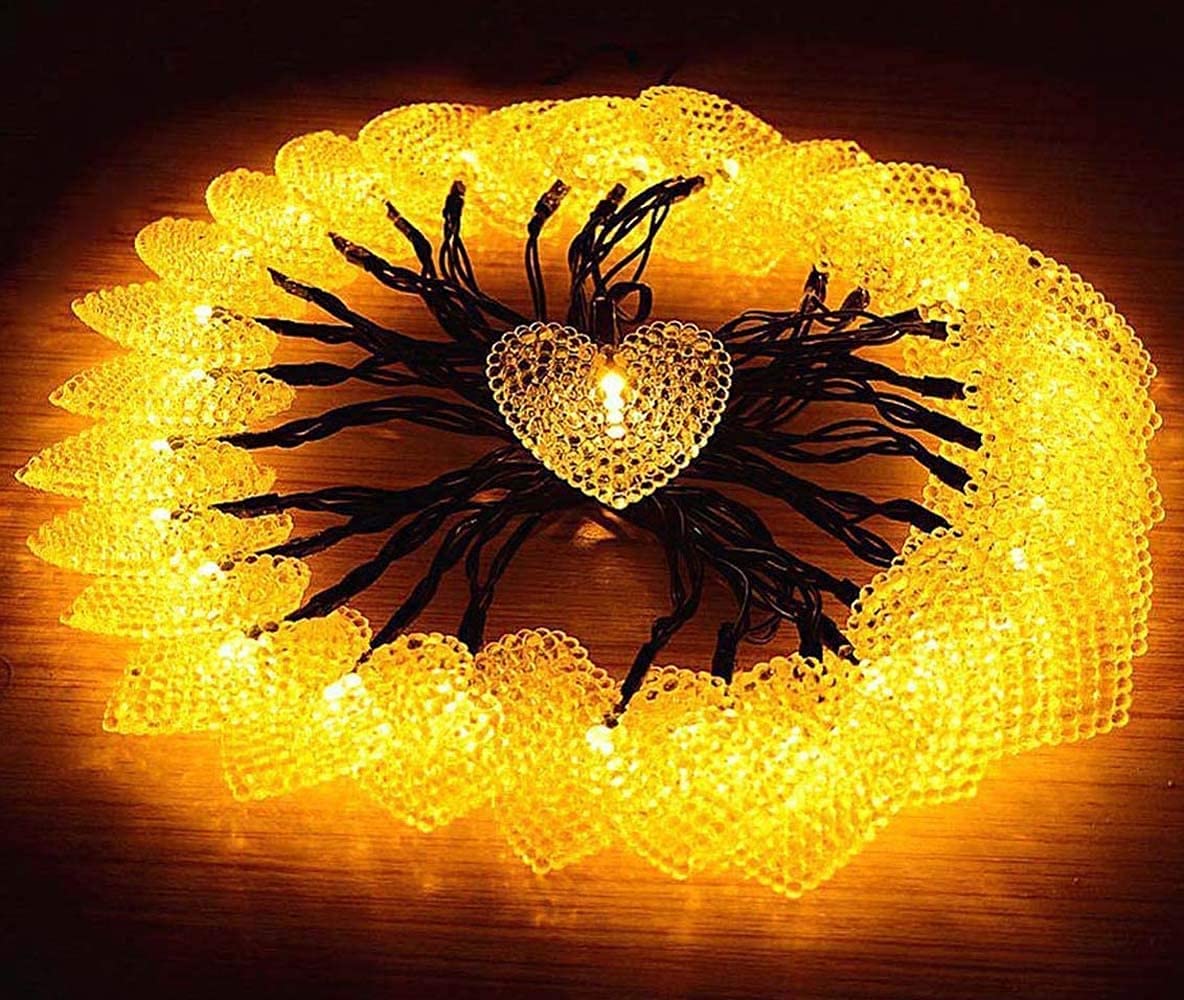 JIAN Heart-Shaped Solar String Light, String Lights Outdoor Garden, 5m 20 LED Decorative Light Garden Lights for Wedding Party Patio Home Christmas Tree Decorations for Christmas (Warm White)