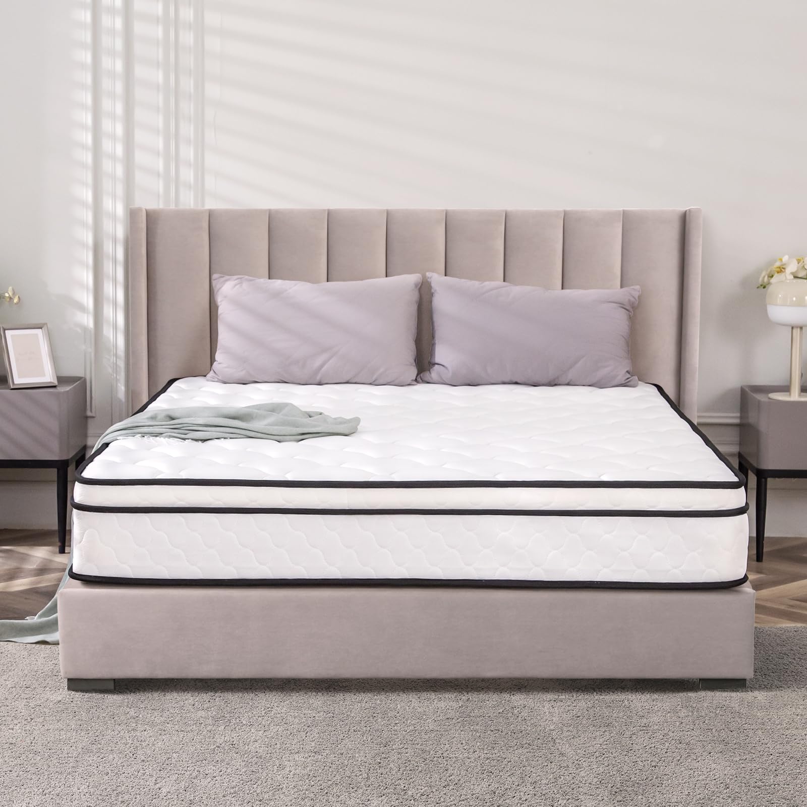 REGOSS Twin Mattress, 10 inch Twin Mattress in A Box, Hybrid Bonnell Coil Twin Size Mattress Medium Soft Feel with High Density Foam for Pressure Relief