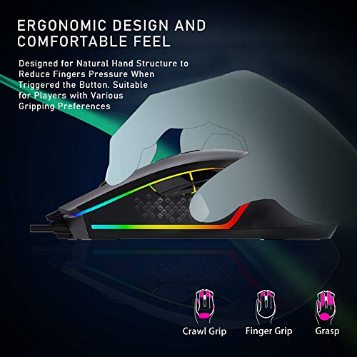 AULA H510 MMO Gaming Mouse, with Backlit RGB LED, 14 Buttons Programmable, 10,000 DPI, Ergonomic Optical Sensor USB Wired Computer Mice, Black