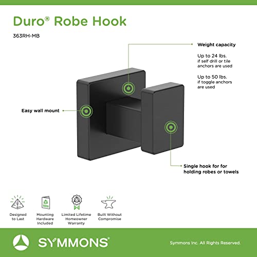 Symmons 363RH-MB Duro Wall-Mounted Robe Hook in Matte Black