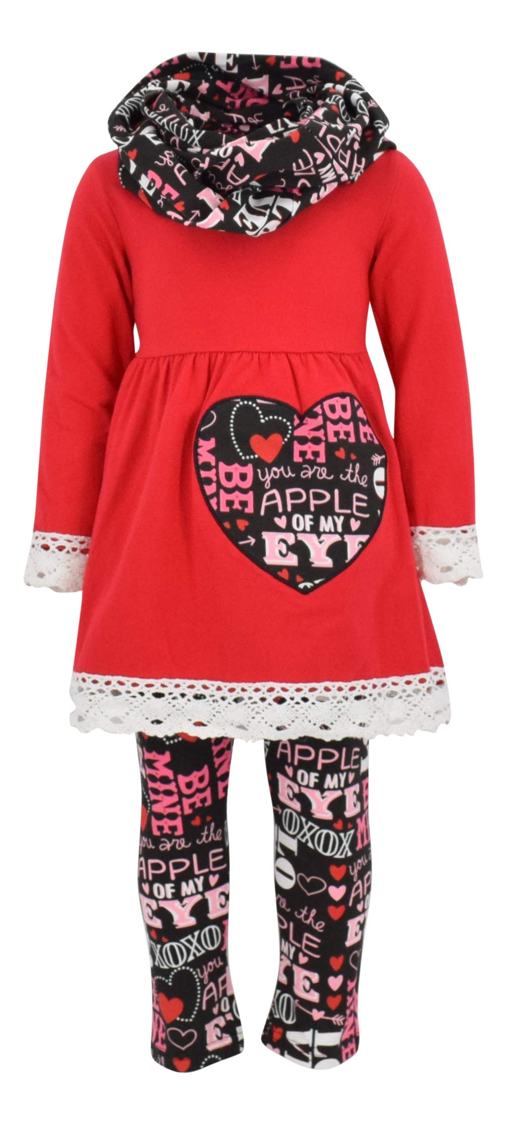 Unique Baby Girls Valentines Day Toddler Outfit Lace Trim Legging Set (6 Years, Red)