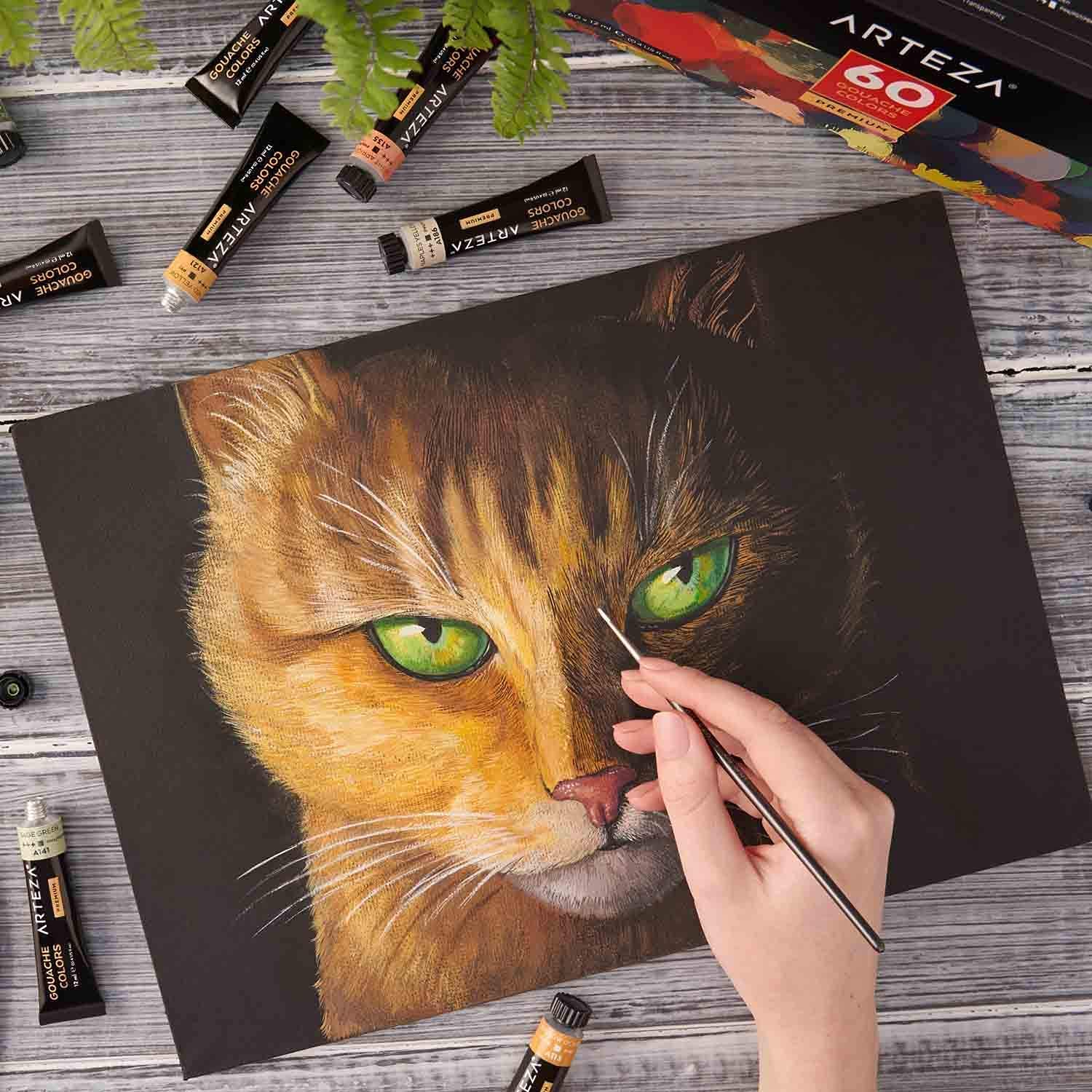 ARTEZA Gouache and Black Canvas Bundle, Painting Art Supplies for Artist, Hobby Painters & Beginners