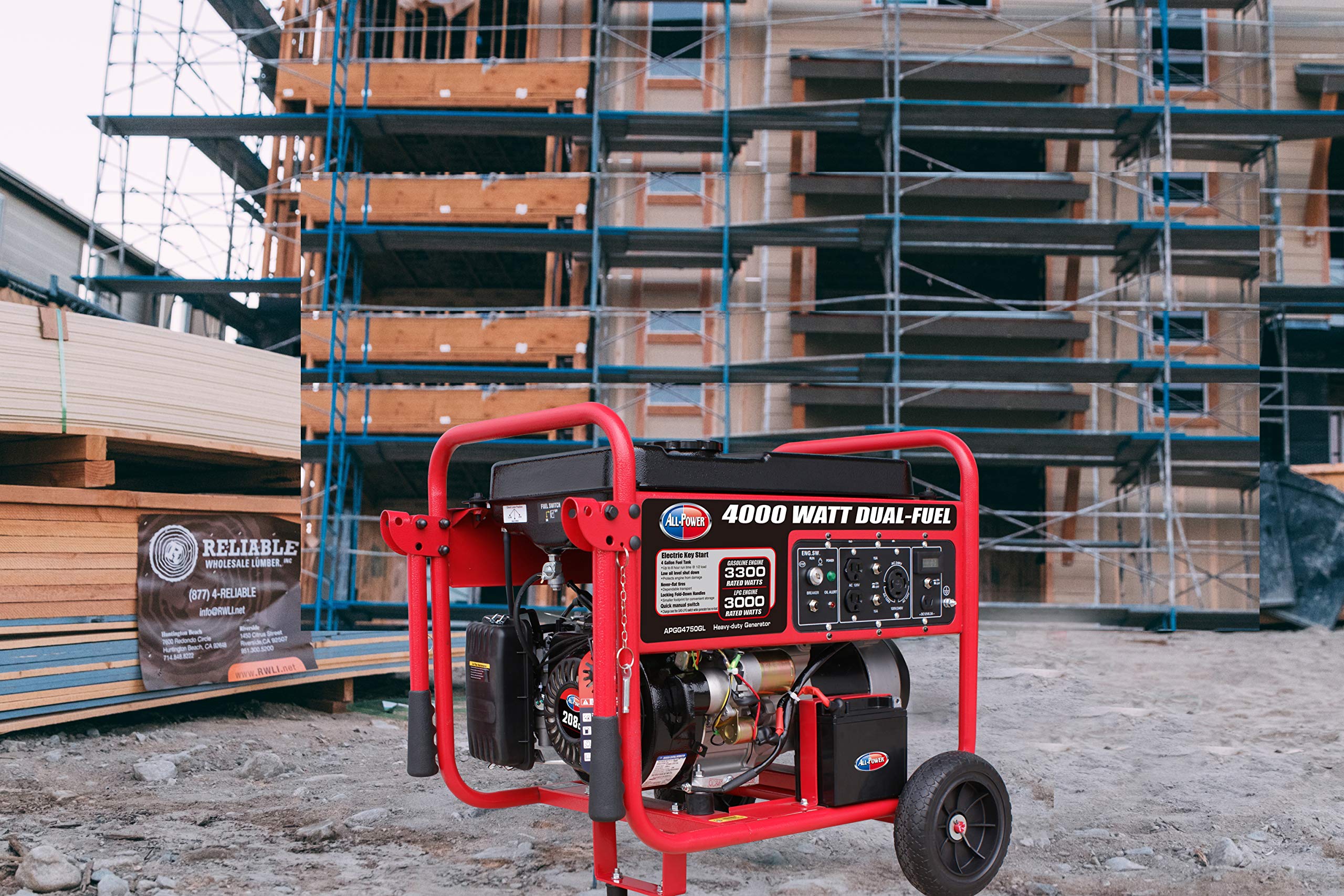All Power America 4000 Watt Portable Dual Fuel Generator - Electric Start - Gas/Propane(LPG), Black/Red