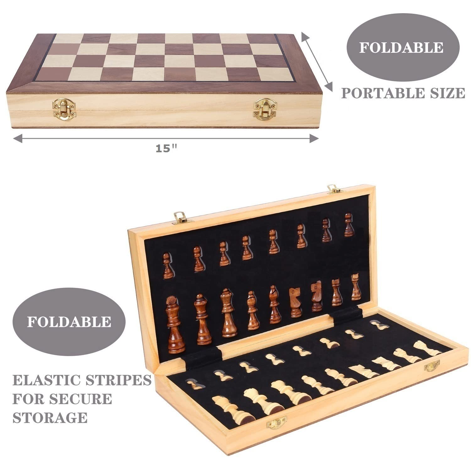 Jaeraph Chess Sets, Wooden Chess Board, Chess Sets for Adults, Magnetic Chess Set, Travel Chess Set, Folding Chess Board Set, Chess Sets for Adults and Kids, Wooden Ajedrez Board Game