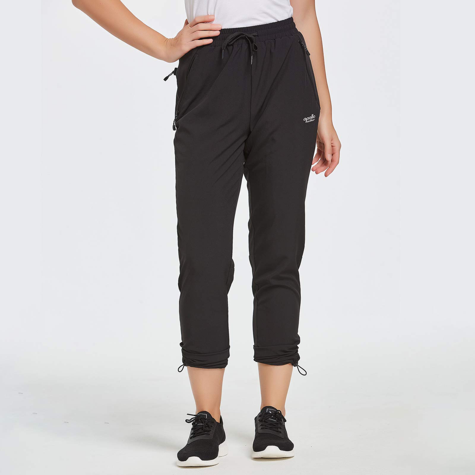 apollo walker Women's Hiking Pants Casual Quick Dry Cargo Capri, Active Lightweight Jogger Outdoor, UPF 50+ Black