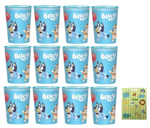 Amscan Bluey Birthday Baby Party Supplies Bundle Pack includes 12 Plastic Reusable Cups