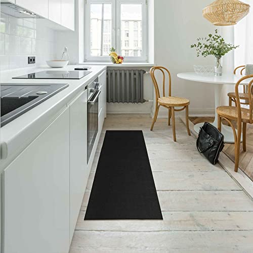 Machine Washable Solid Non-Slip Rubberback 2x5 Modern Runner Rug for Hallway, Kitchen, Living Room, Bedroom, Entryway, 20" x 59", Black