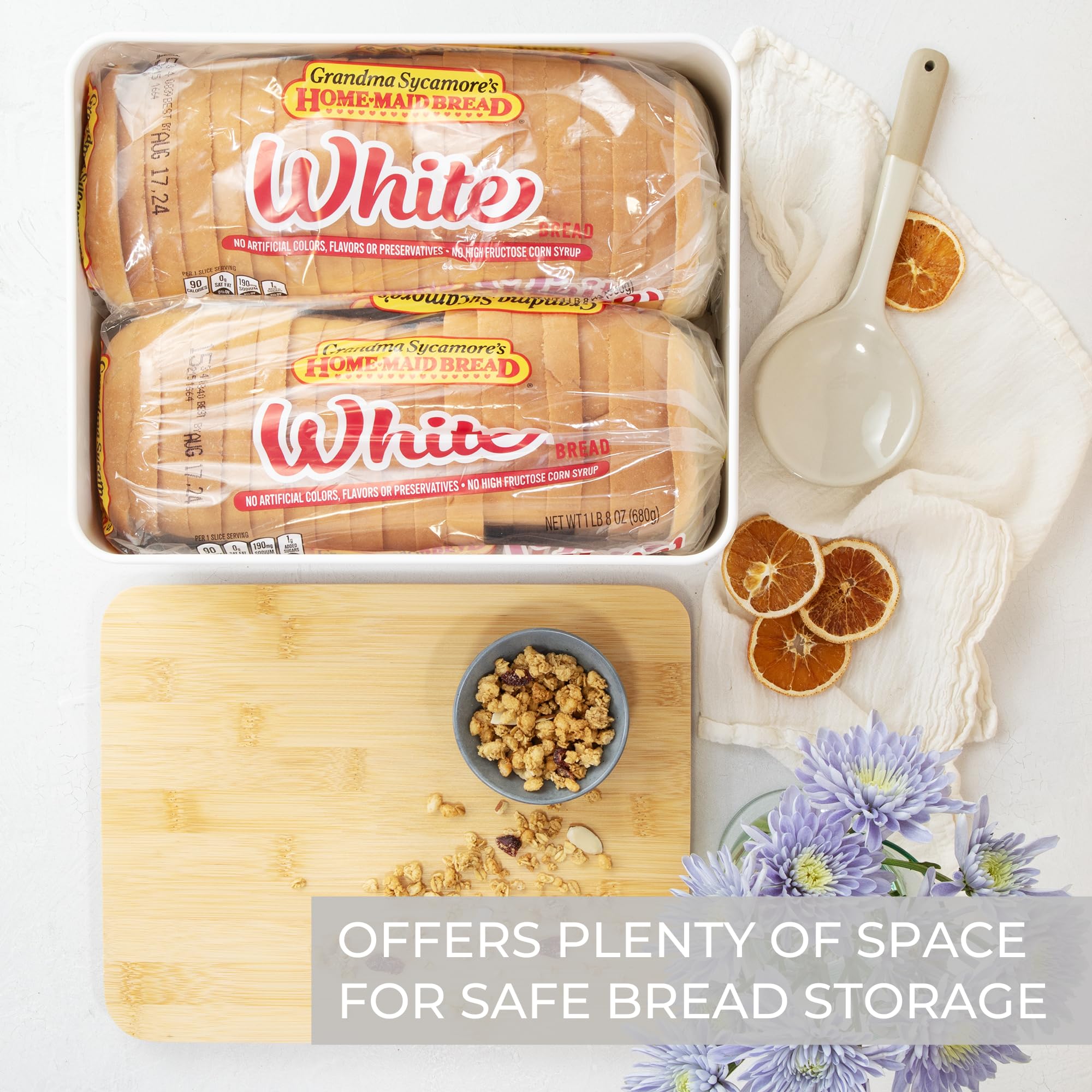 Beautiful Bread Box With Wooden Lid For Your Kitchen Countertop - Spacious Container Perfectly Stores Your Homemade Bread, English Muffins & Bagels - Quality Cutting Board Lid Keeps Your Bread Fresh